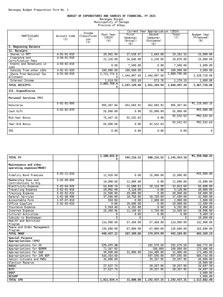 Barangay Budget Preparation FY 2025 | PDF | Budget | Government Finances