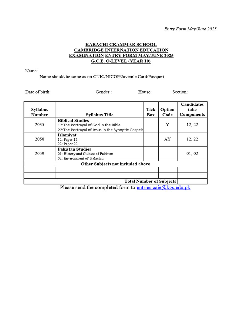 Year 10 - Entry Form 2025 - Muhammad Mikaeel Atif | PDF