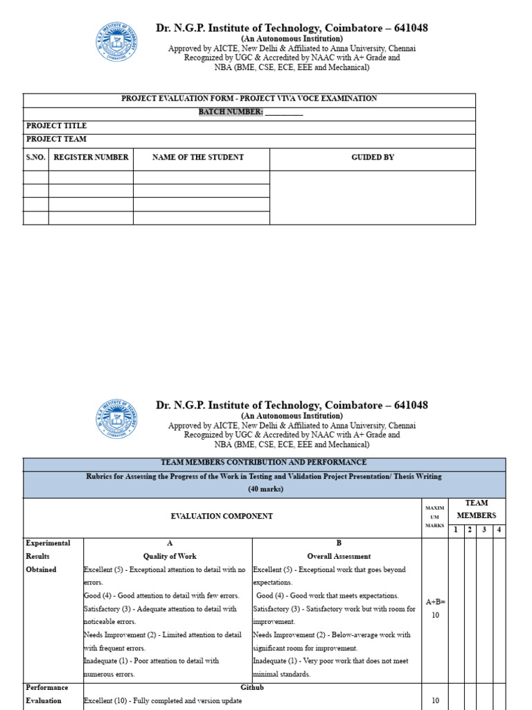 Project Viva Voce Exam Evaluation Form | PDF