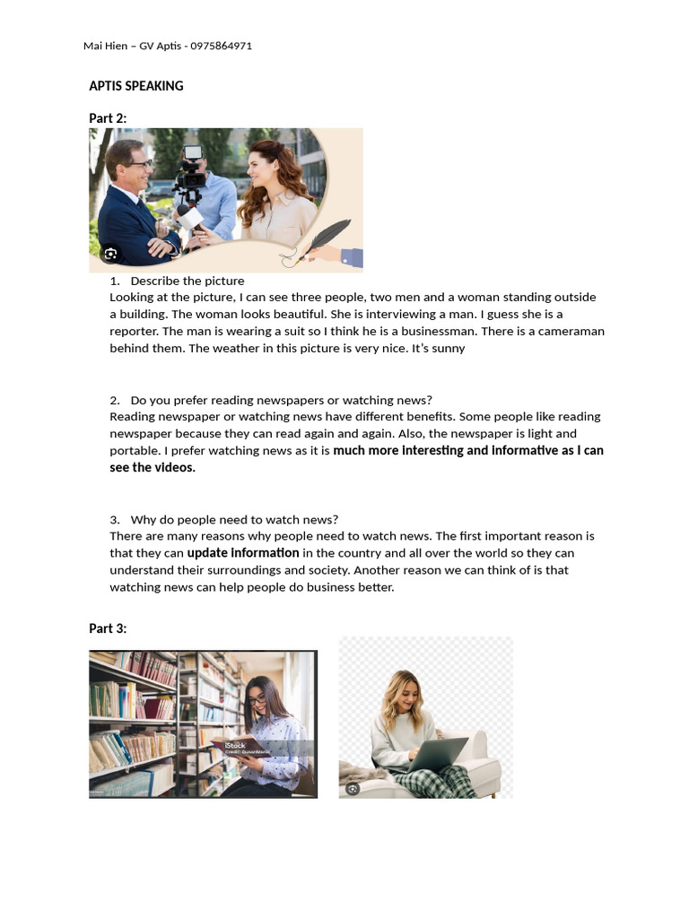 APTIS SPEAKING - MS Mai Hien | PDF