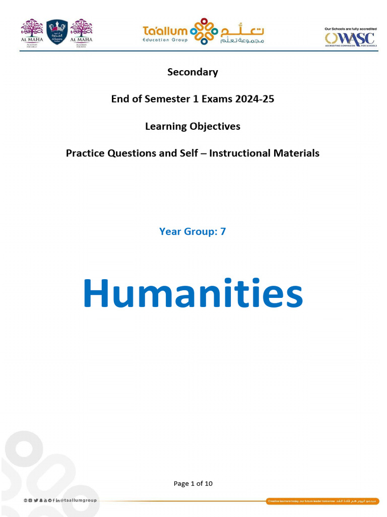 Humanities Y7 EoS1 LO Booklet and Self-Instructional Material 2024-25 ...