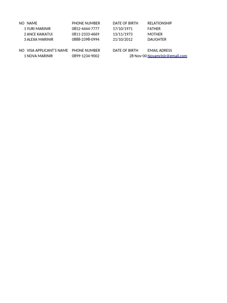 Visa Application Example | PDF