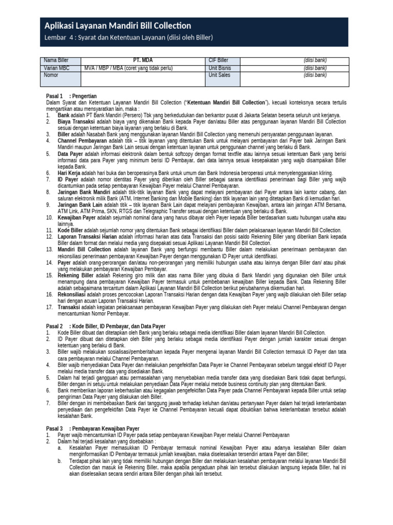 MBC MVA - Form Syarat & Ketentuan Umum | PDF