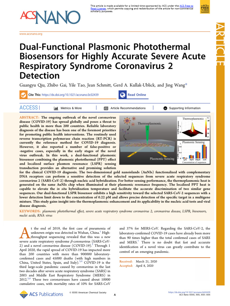 Dual-Functional Plasmonic Photothermal Biosensors | PDF | Surface Plasmon Resonance | Biosensor