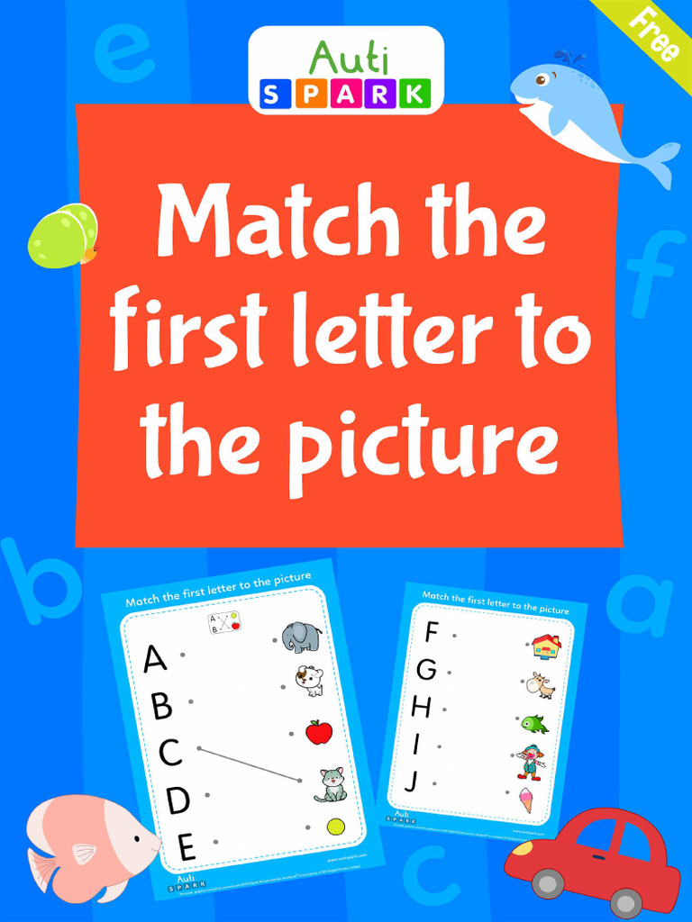 AutiSpark Free Workbook 29 Match The First Letter To The Picture | PDF