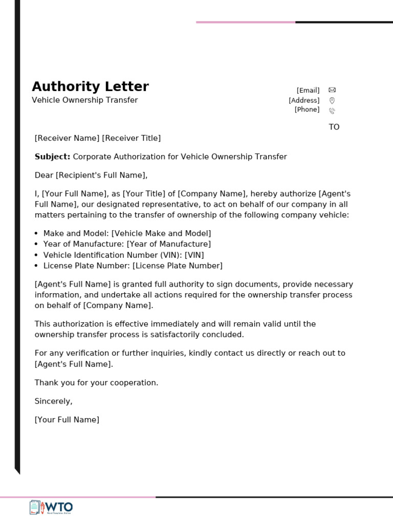 Corporate Vehicle Ownership Transfer Letter | PDF