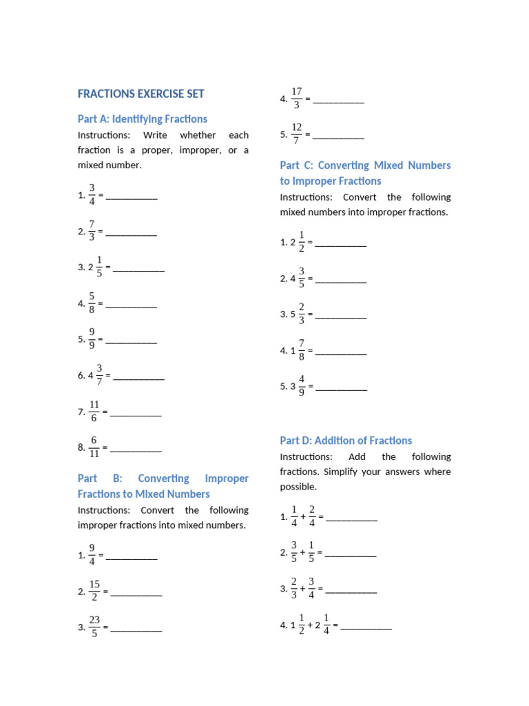 Fractions Practice Exercises Set | PDF | Chess Openings | Chess Theory