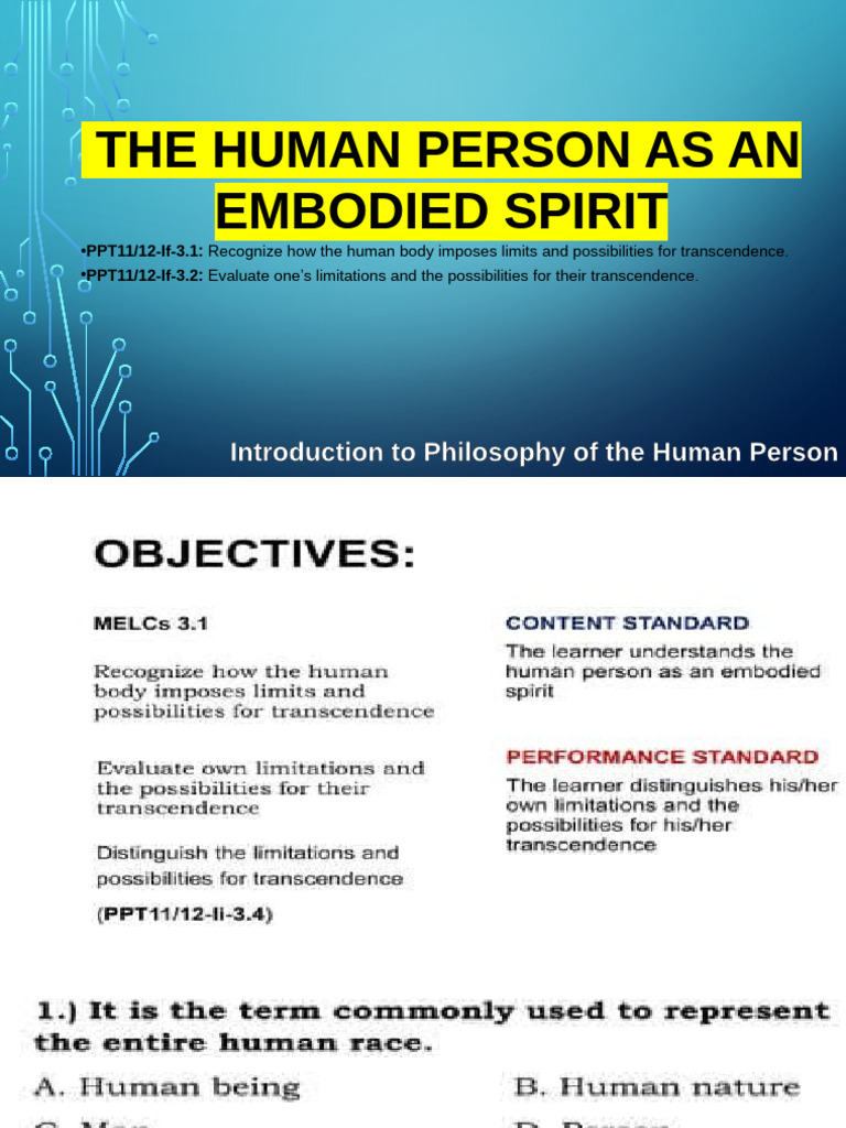 The Human Person As An Embodied Spirit | PDF | Soul | Mind