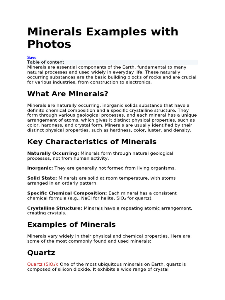 Mineral Examples with Photos | PDF | Minerals | Quartz