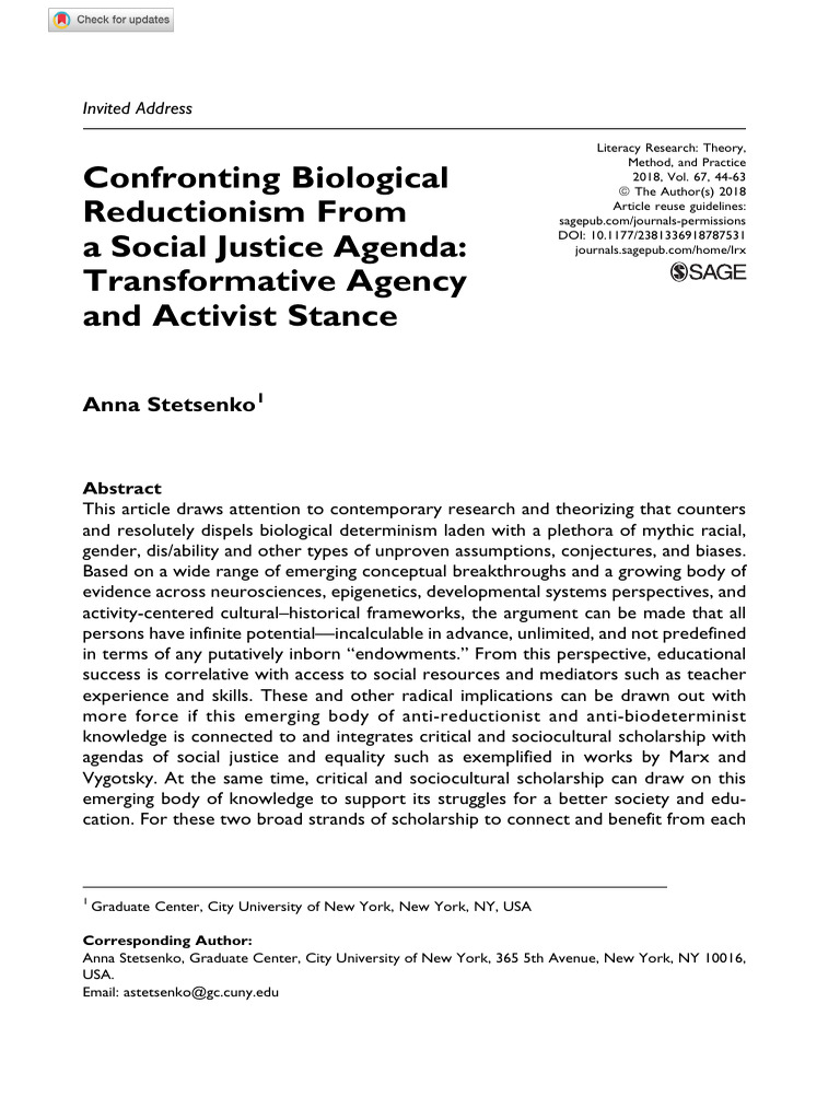 Confronting Biological Reductionism From A Social Justice Agenda ...