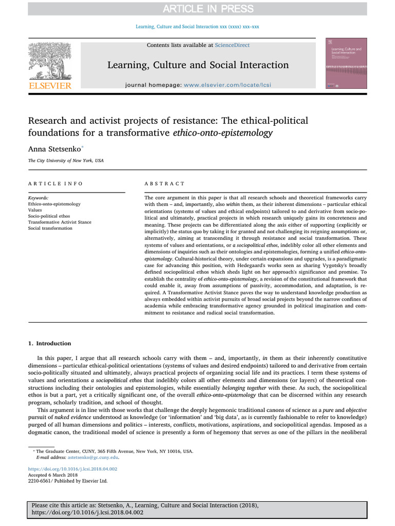 Research and Activist Projects of Resistence | PDF | Pragmatism | Science
