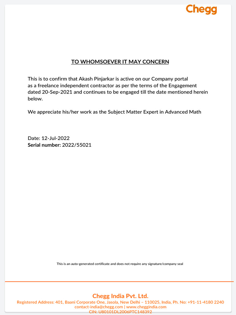 Work Certificate Format1 | PDF