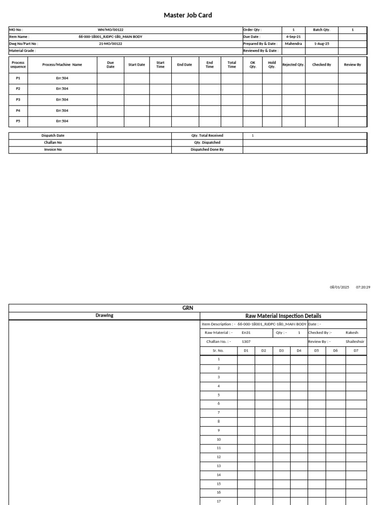 Final Production Job Card and Process Master Sheet-CretekServer | PDF