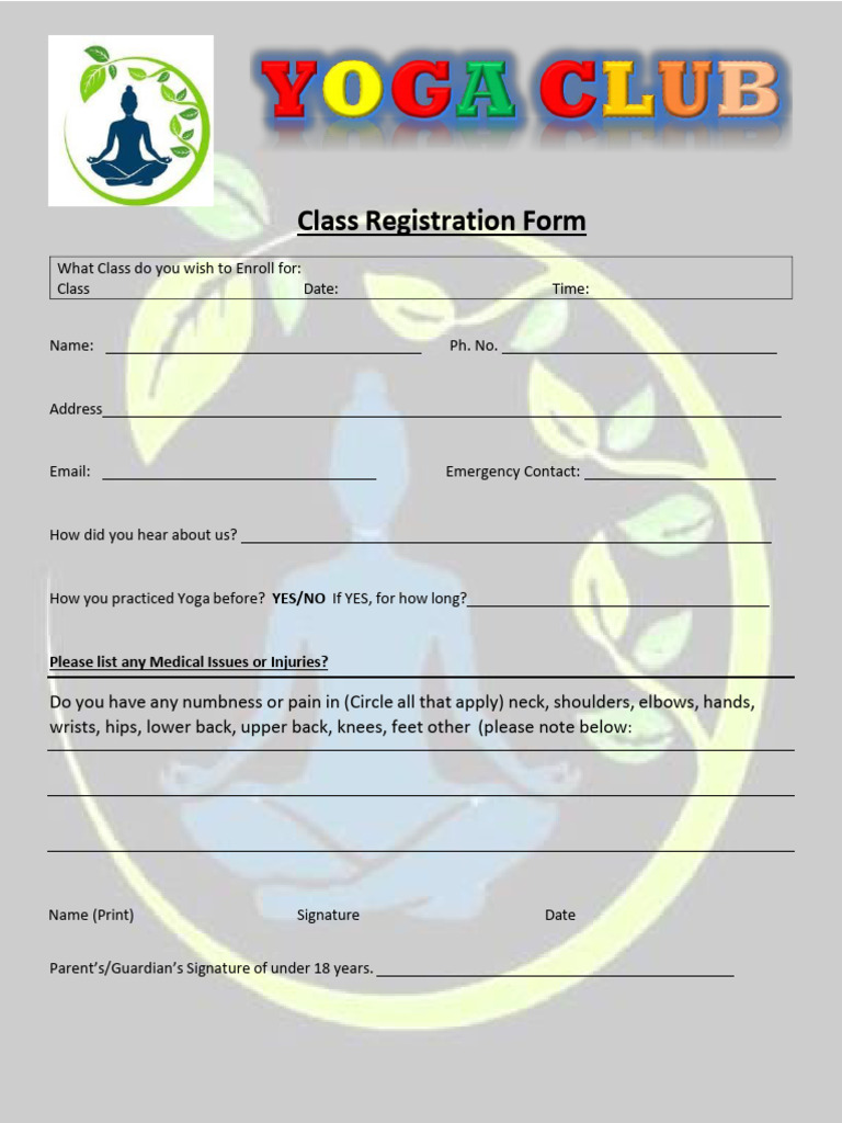 Yoga Class Registration Form | PDF