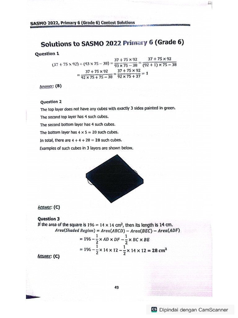 Sasmo g6 2022 Solutions | PDF