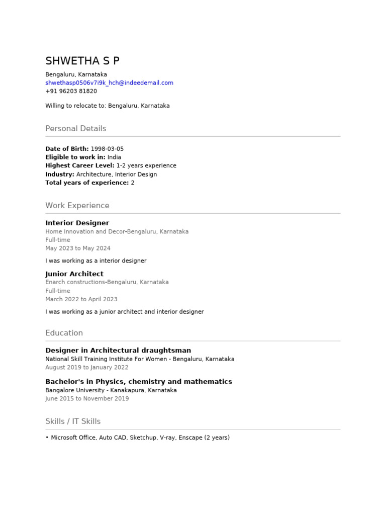 Resume SHWETHASP | PDF