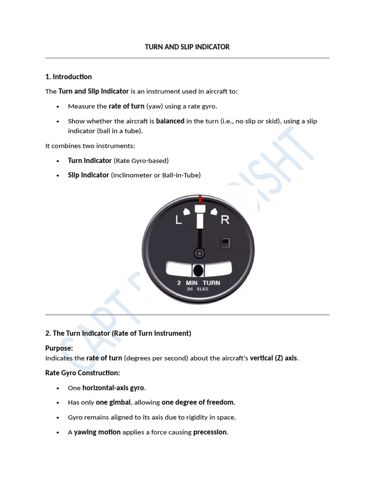 Turn and Slip Indicator Overview | PDF | Gyroscope | Aerospace