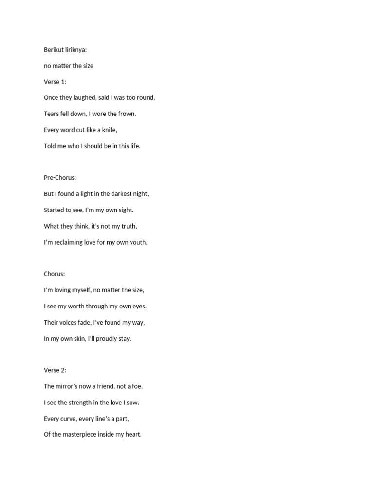 No Matter The Size Lyrics | PDF