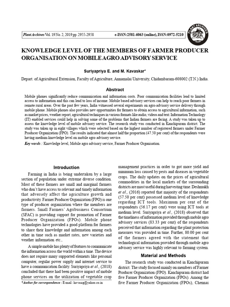 Knowledge of Mobile Agro Advisory Services | PDF | Agriculture ...