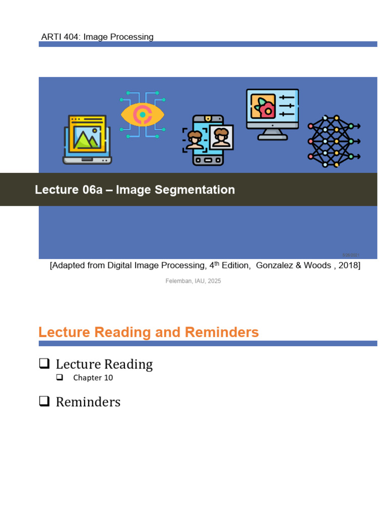 Lecture 06a - Image Segmentation | PDF | Multidimensional Signal Processing | Computer Vision
