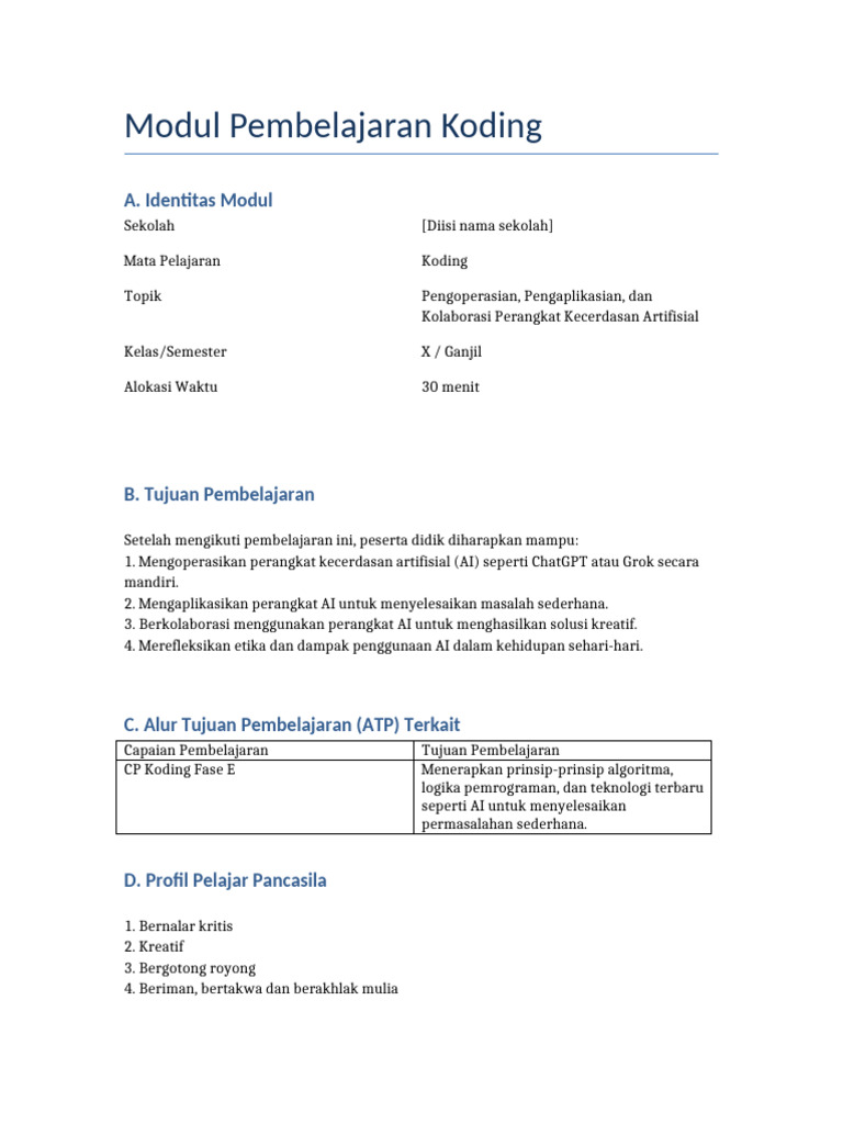 Modul Pembelajaran AI Koding | PDF