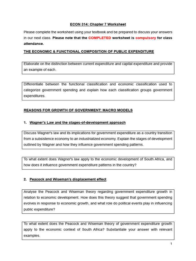 ECON 314 - CH 7 Worksheet | PDF | Government Spending | Economics
