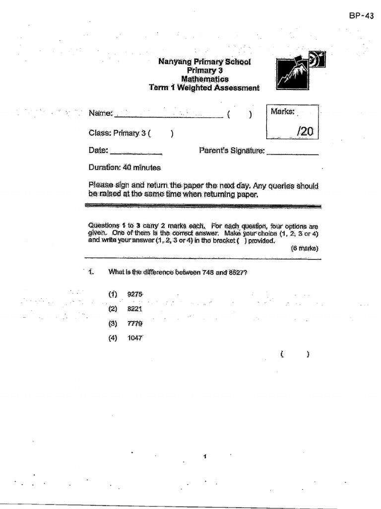 P3 Maths 2024 WA1 Nanyang | PDF