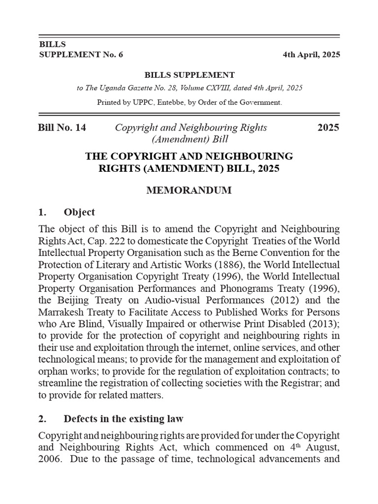 The Copyright and Neighbouring Rights Amendment Bill 2025 | PDF ...