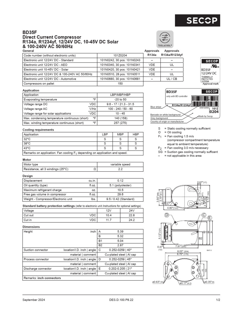 bd35f 101z0204 R134a 12-24vdc 09-2024 Desd100p822 | PDF | Power Supply ...