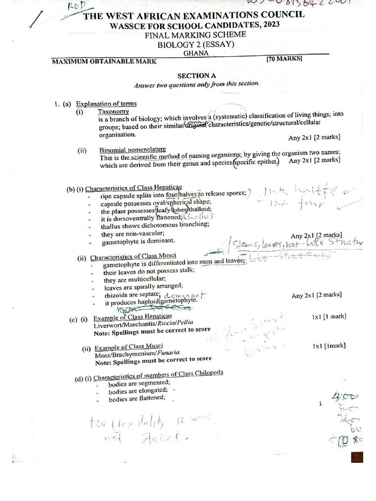 2023, WASSCE Paper 2 and 3. Marking Scheme | PDF