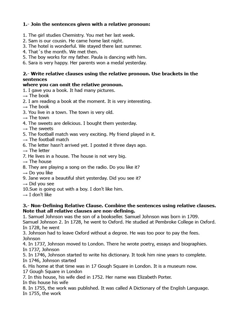 Relative Sentences Exam | PDF | Linguistics