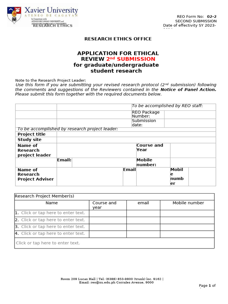 REO Second Submission Application Form | PDF | Thesis