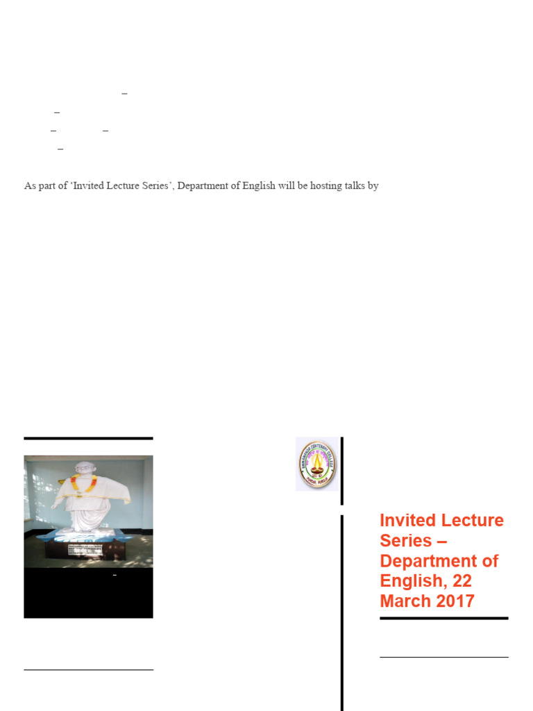 Invited Lecture Series - Dept of English On 22-03-2017 | PDF | Lecture ...