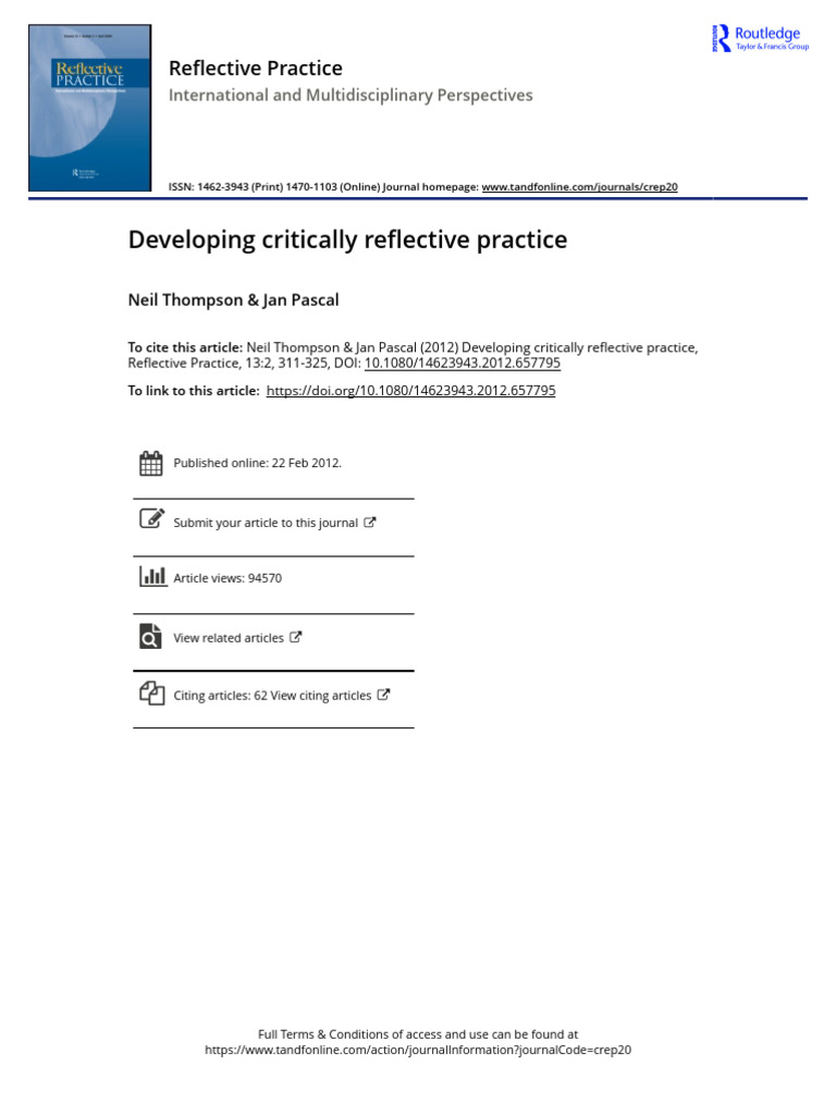 (Thompson, 2012) Developing Critically Reflective Practice | PDF | Reflective Practice | Positivism