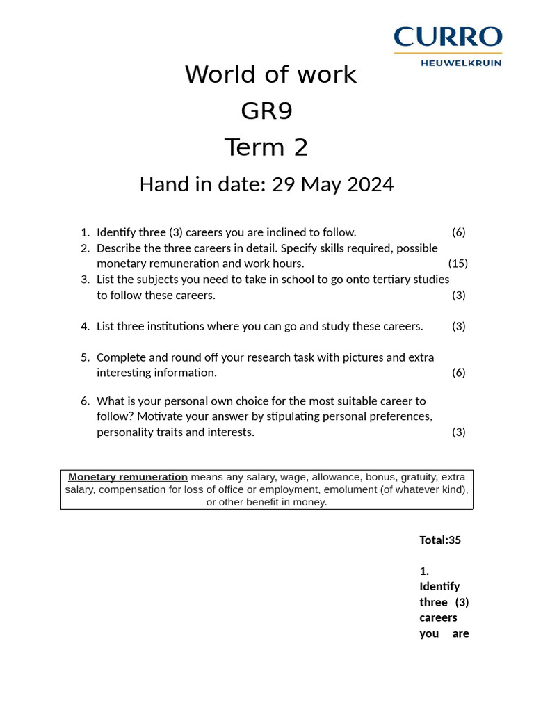 Grade 9 LO Term 2 Formal Assignment | PDF | Salary | Working Time