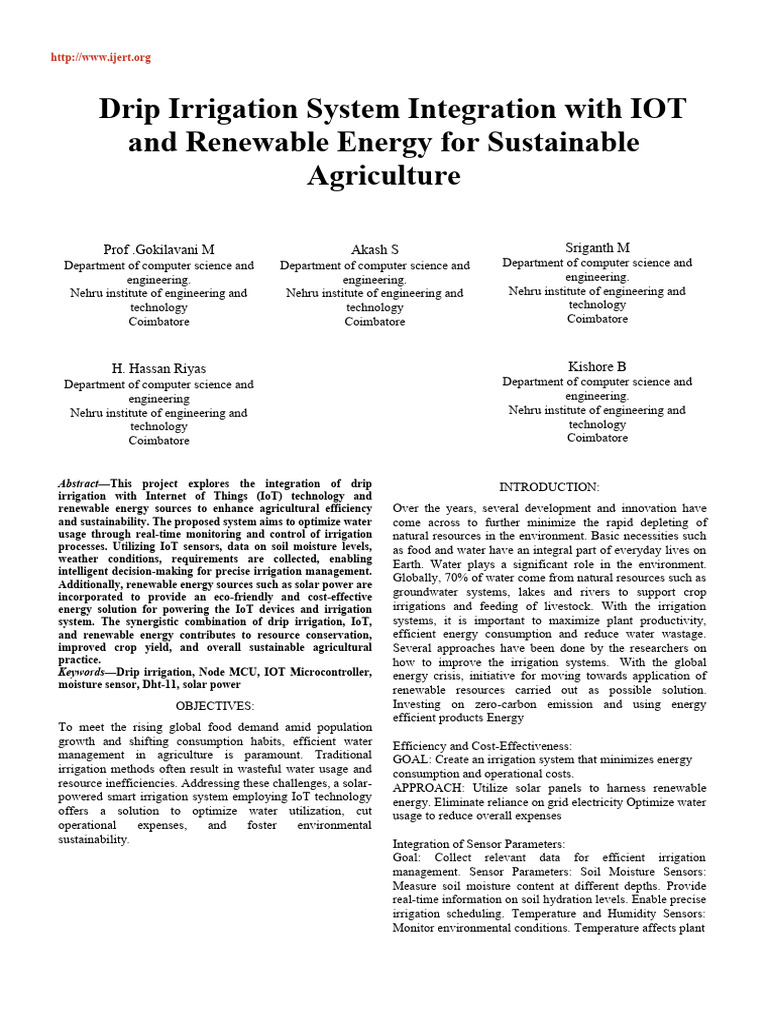 Drip Irrigation System Integration With Iot and Renewable Energy For ...