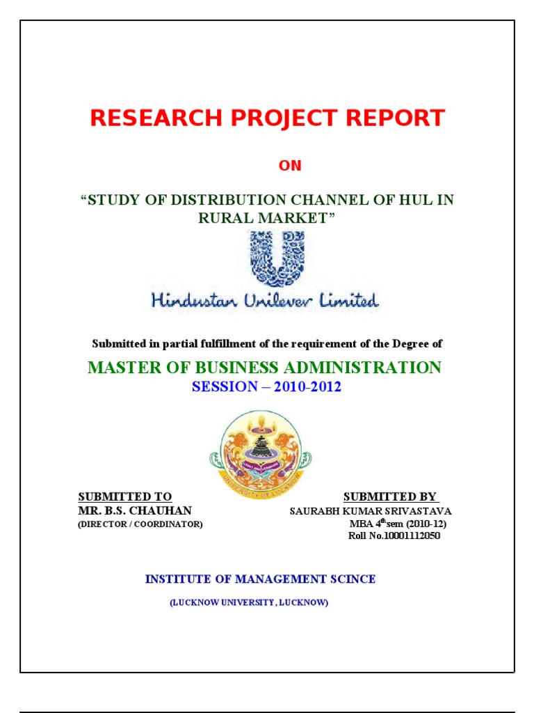 Research Project Report: "Study of Distribution Channel of Hul in Rural ...