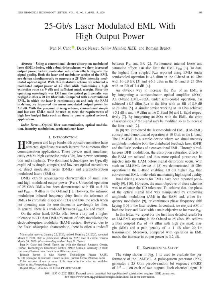 25-Gb-s Laser Modulated EML With High Output Power | PDF | Fiber Optic ...
