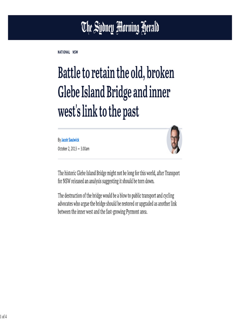 Battle To Retain The Old, Broken Glebe Island Bridge and Inner West's ...