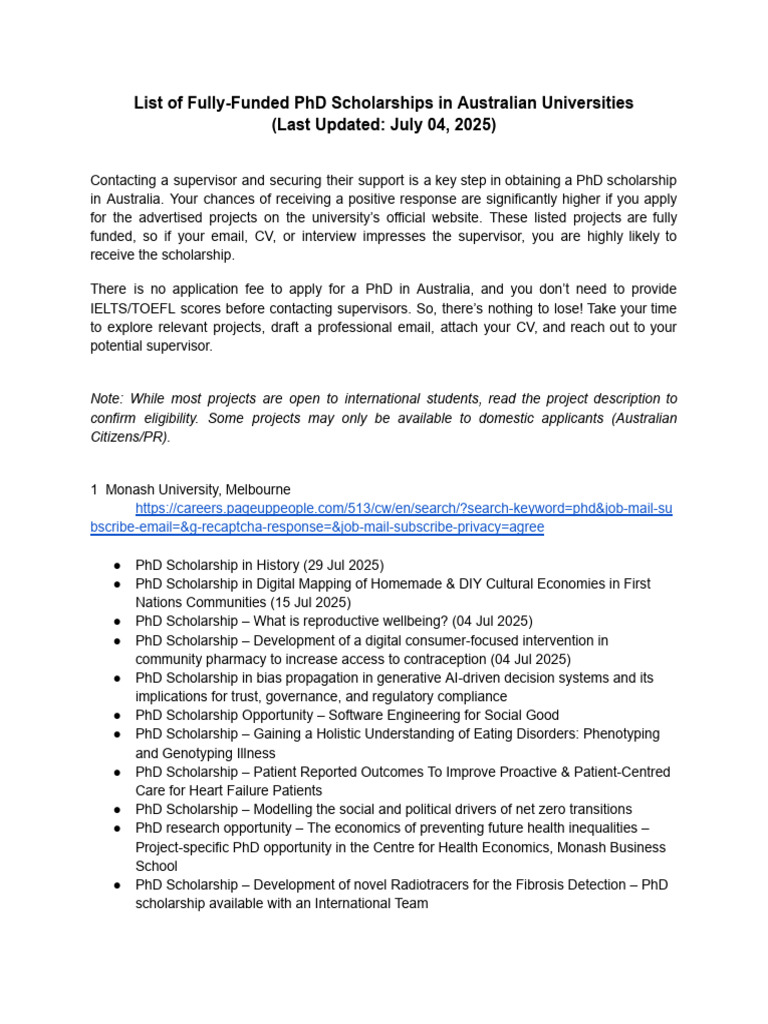 Fully Funded PhD Scholarships in Australia | PDF | Cancer | Metastasis