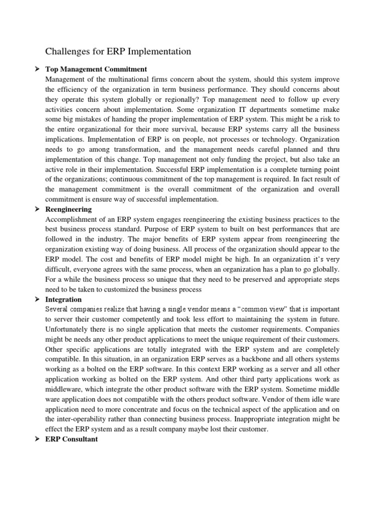 Key Challenges in ERP Implementation | PDF | Enterprise Resource ...
