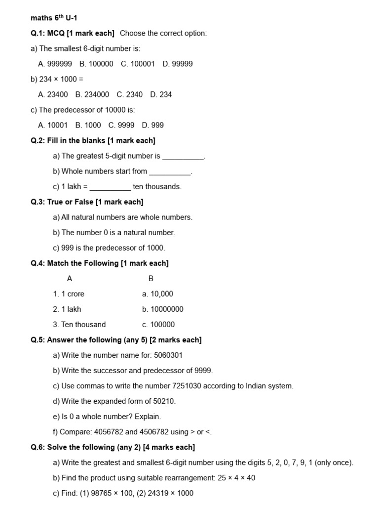 Maths 6th Unit 1 | PDF