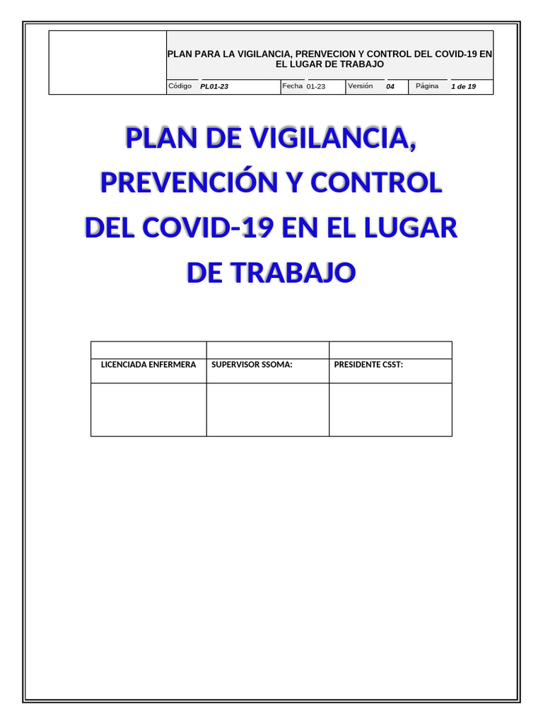 PLAN DE VIGILANCIA GRAFI PAPEL 2023 Vr.04 | PDF | Medicina