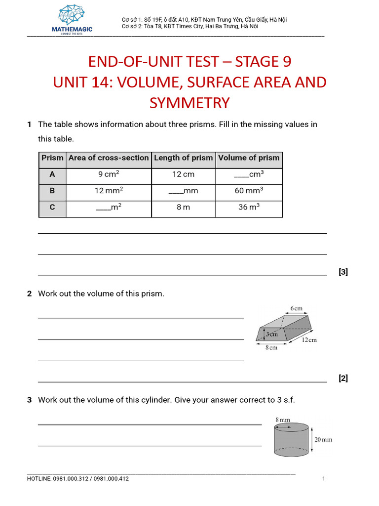 Unit 14 End-Of-unit Test | PDF | Volume | Area