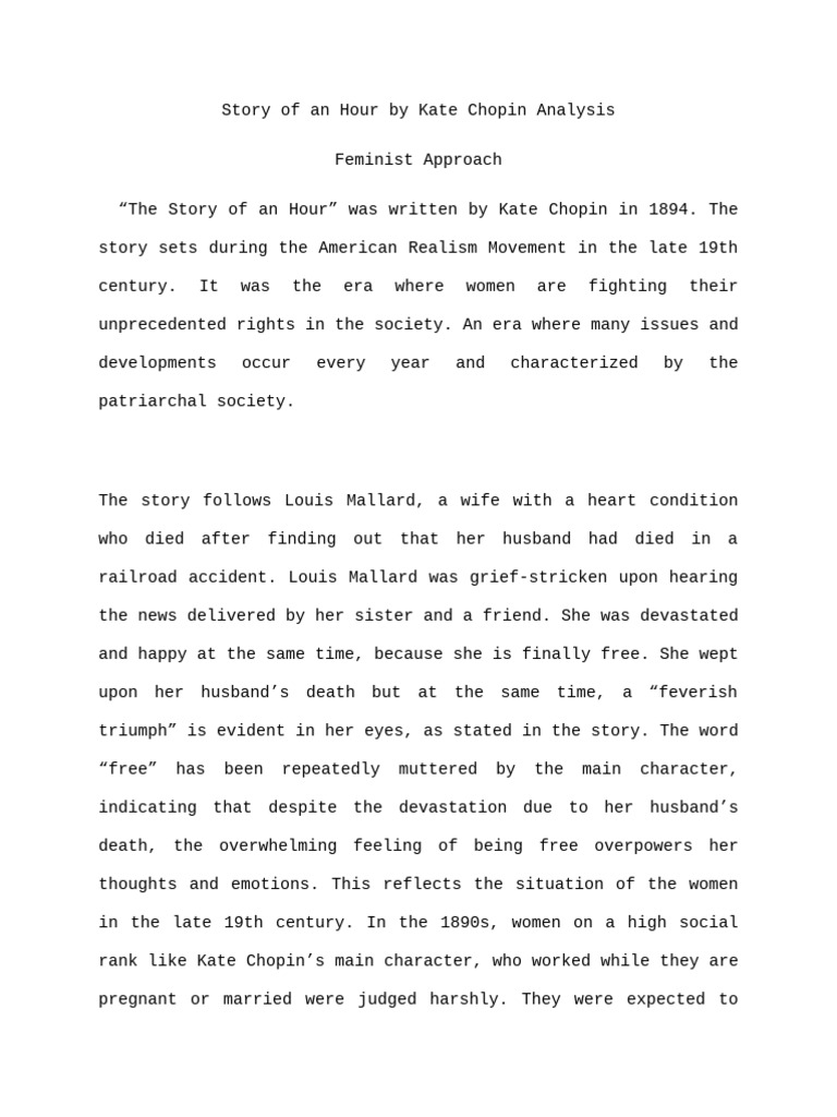 Story of An Hour by Kate Chopin Analysis | PDF