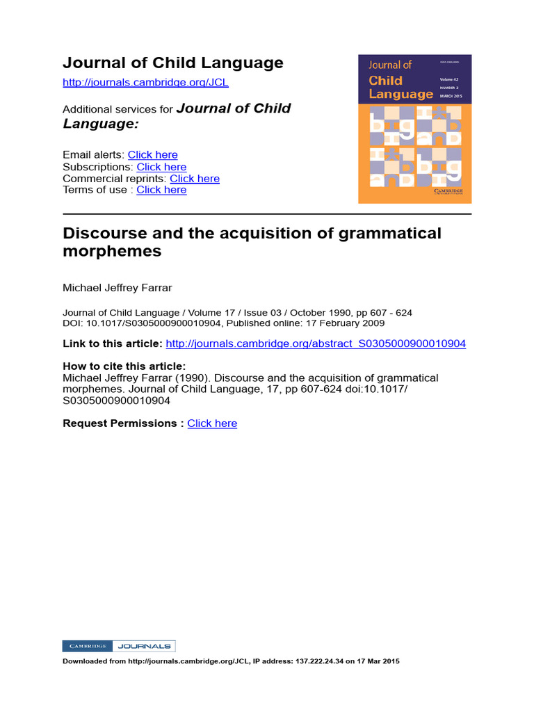 Farrar (1990) - Discourse and The Acquisition of Grammatical Morphemes | PDF | Verb | Language ...