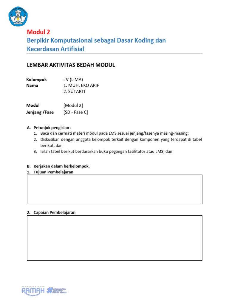 1.2.a.1. Unggah Tugas Membuat Rancangan Penyelesaian Masalah (LK 2.1) | PDF