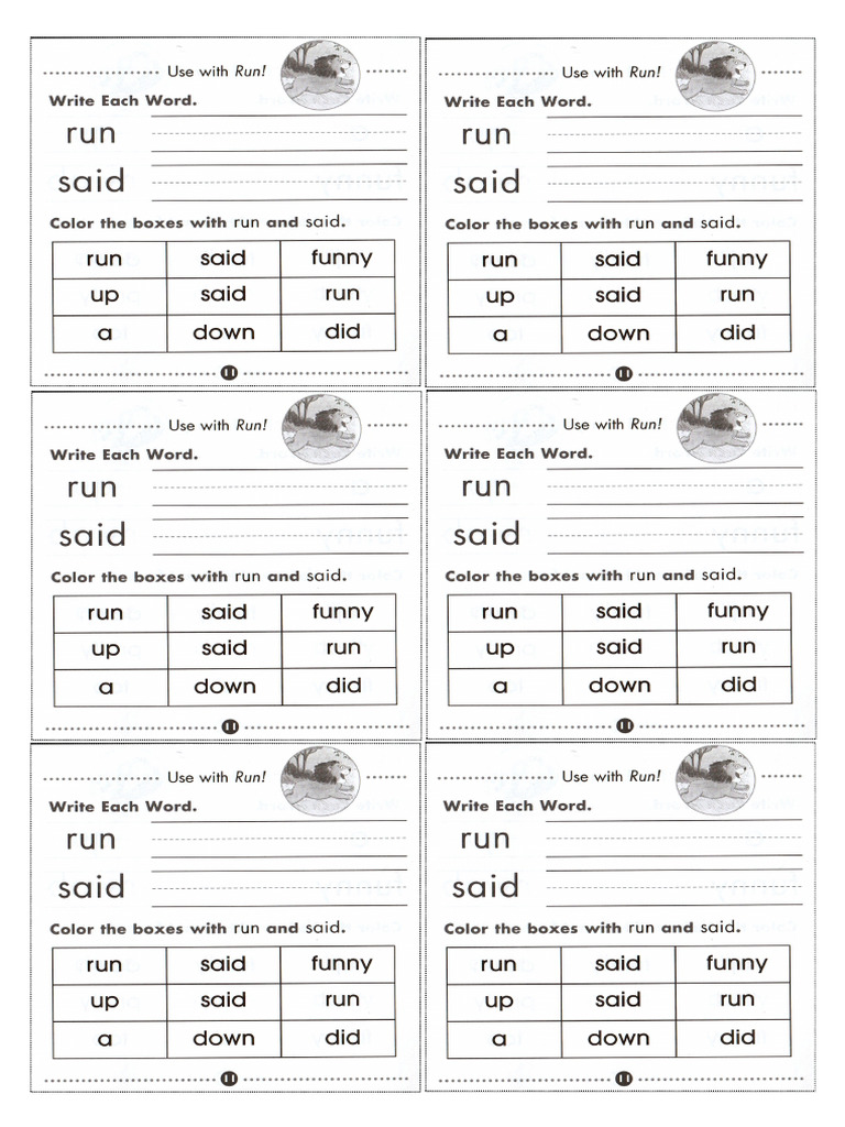 Run Sight Words Worksheet | PDF