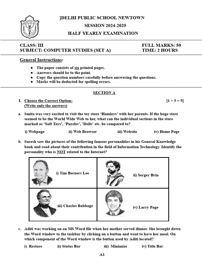 Class III Computer Studies Exam 2024 | PDF | Microsoft Word | Icon ...