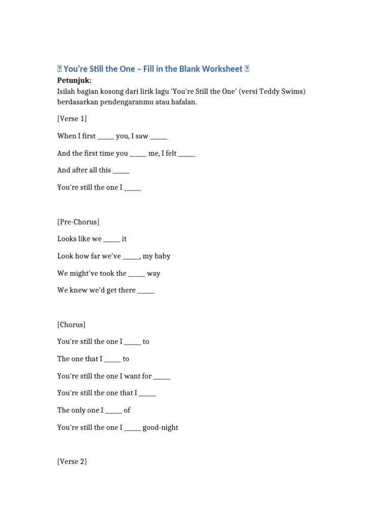 Fill in the Blank: You're Still the One | PDF